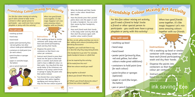 Friendship Colour Mixing Art Activity