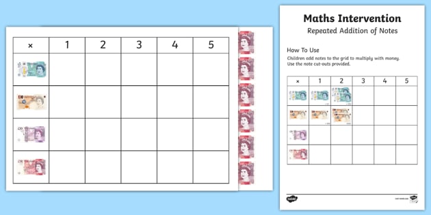 Maths Intervention Addition of Notes Grid - SEN, special needs