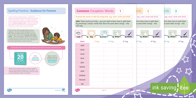 Year 2 Spelling Practice Common Exception Words Pack