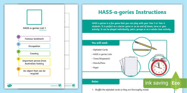 HASS-a-gories Game - Year 5 HASS