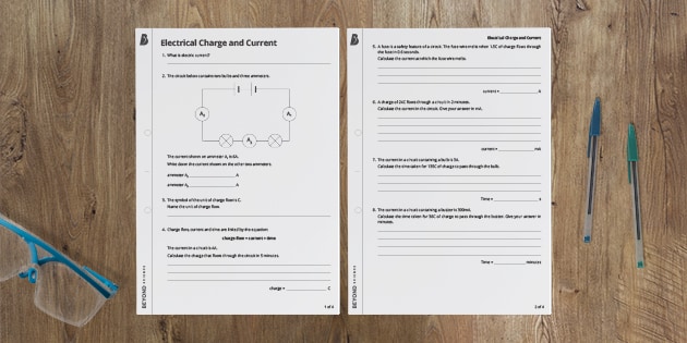 Electrical Charge and Current Worksheets | Beyond