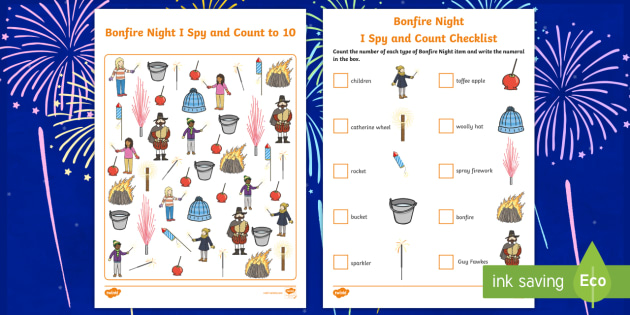Bonfire Night I Spy and Count Activity to 10 (teacher made)