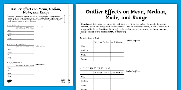 Mean Median Mode Range Outlier Worksheets