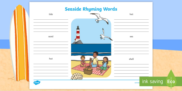Seaside Rhyming Word Worksheet - ESL Vocabulary