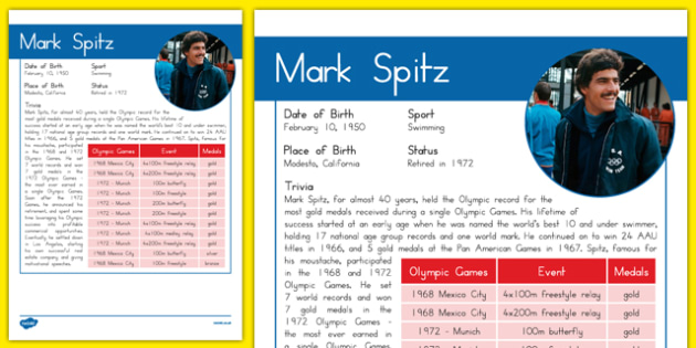 USA Olympians Mark Spitz Fact File (teacher made)