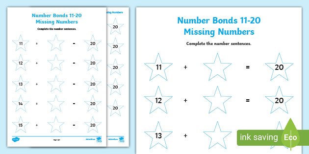 Star Number Bonds 11-20 Activity