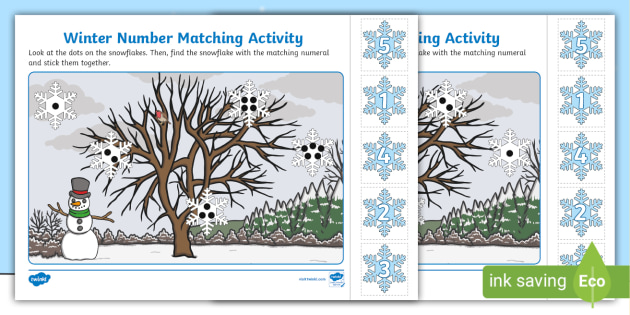 👉 Winter 1-5 Number Matching Activity (teacher made)