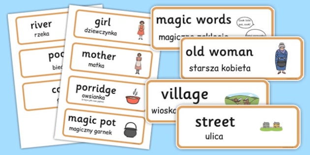 The Magic Porridge Pot Word Cards Polish Translation