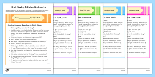 Book Saving Editable Bookmarks (teacher made)