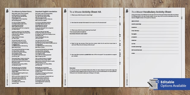 Burns Night Poem for KS3 English | To a Mouse Worksheet