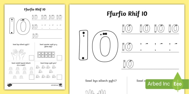 Taflen Weithgaredd Ymarfer Ffurfio Rhif 10 (teacher made)