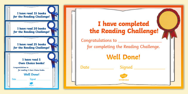 Progress Certificates to Support Premiers Reading Challenge