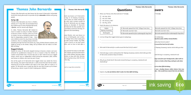 UKS2 Thomas John Barnardo Differentiated Reading Comprehension Activity