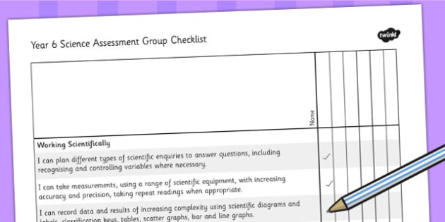 2014 National Curriculum Year 6 Science Assessment Group Checklist - target