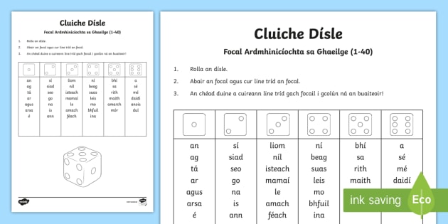 High Frequency Words Dice Game Gaeilge (teacher made)