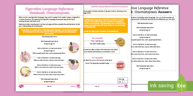 Figurative Language Reference Notebook: Onomatopoeia
