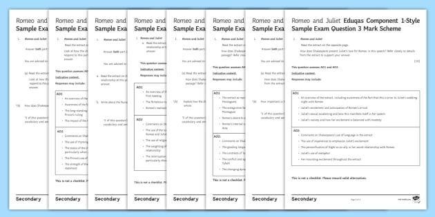 Romeo and Juliet Eduqas Component 1-Style Sample Exam Questions