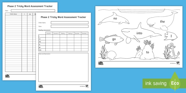 Phase 2 Under the Sea Tricky Word Colouring Sheet Assessment Pack