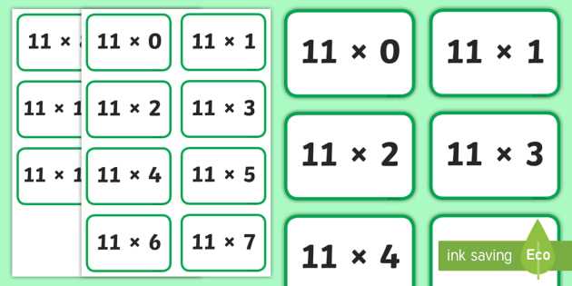 Eleven Times Tables Flashcards (teacher made)