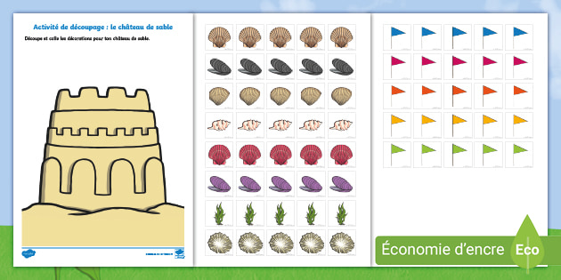 Activité de découpage et collage : le château de sable