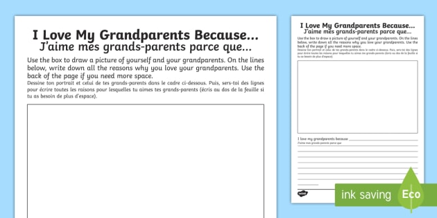 I Love My Grandparents Because... Worksheet English/French