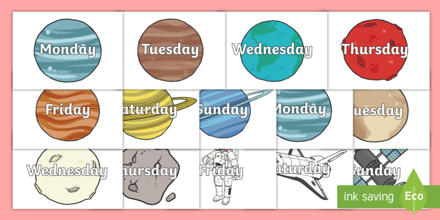 FREE! - Days of the Week on Space Images (teacher made)