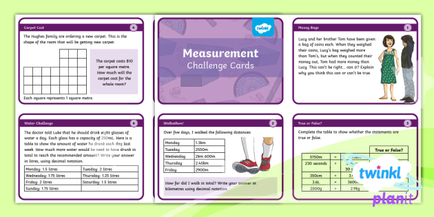 Year 4 Using Units of Measurement: Challenge Cards