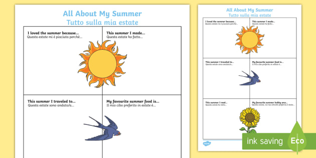 All About My Summer Worksheet / Worksheet English/Italian - All About My