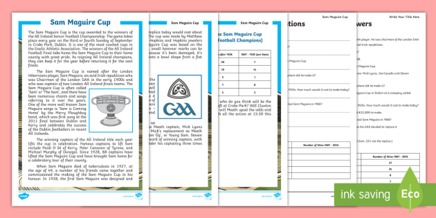 GAA's Sam Maguire Reading Comprehension Activity