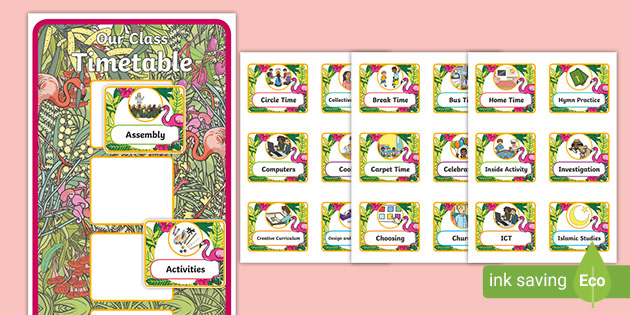 Tropical Flamingo Timetable with Cards (teacher made)