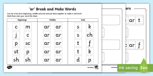 'ar' Break and Make Words Worksheet (teacher made)