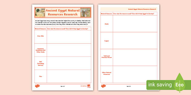 KS2 Ancient Egypt Natural Resources Research Activity