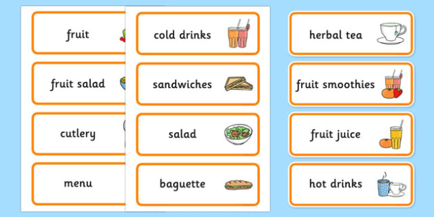 Healthy Eating Cafe Role Play Word Cards (teacher made)
