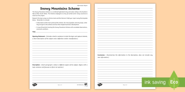 Snowy Mountains Scheme Report Writing Template