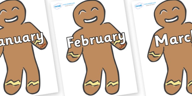 FREE! - Months of the Year on Gingerbread Men (teacher made)