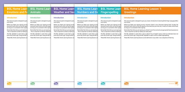 BSL Home Learning Complete Resource Pack (teacher made)