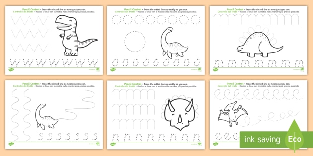 Dinosaur Pencil Control Worksheet / Worksheets - English/Italian - Dinosaur