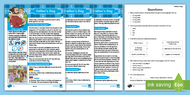 LKS2 Father's Day Differentiated Reading Comprehension Activity