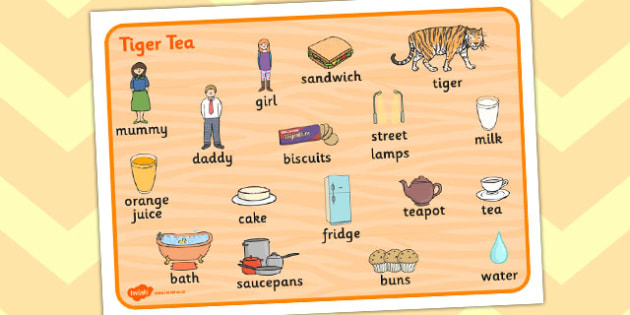 The Tiger Who Came to Tea Word Mat (Images) - tiger, tea, the