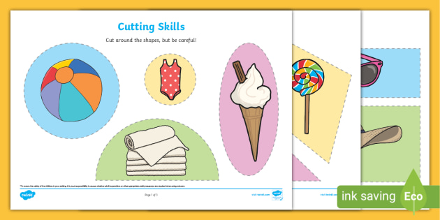 Summer-Themed Cutting Skills Worksheet / Worksheets