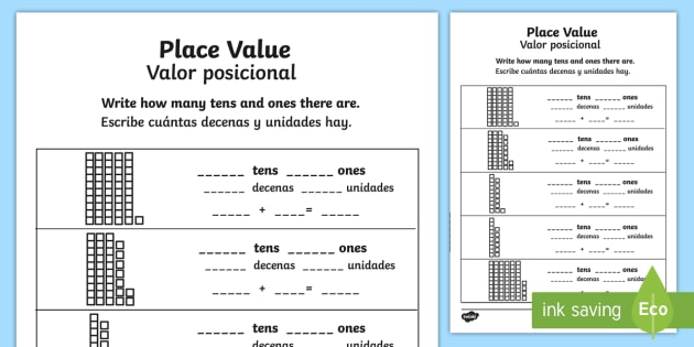 Place Value Worksheet / Worksheet English/Spanish