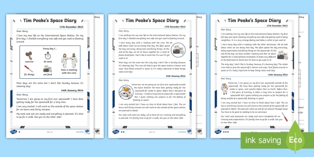 KS1 Tim Peake's Space Diary Differentiated Reading Comprehension