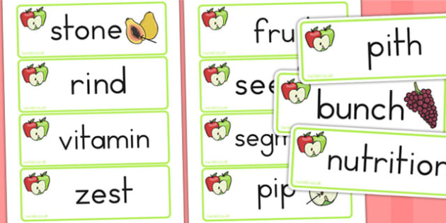 Fruit and Vegetable Related Word Cards (teacher made)