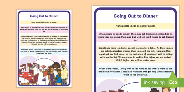 Going Out For Dinner Social Situations (teacher made)