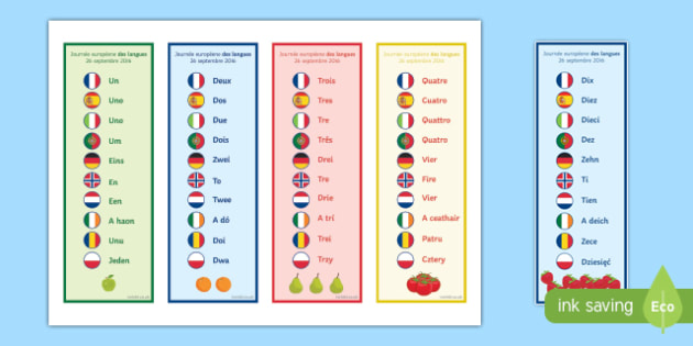 One Number in 10 Different Languages Bookmarks-French
