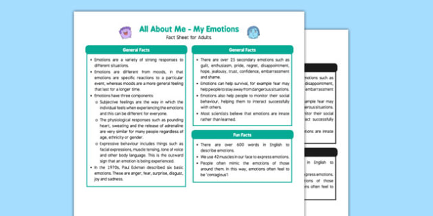 Ourselves All About Me My Emotions Fact Sheet For Adults