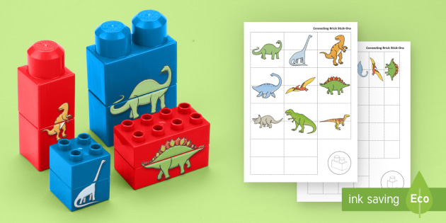 Dinosaurs Matching Connecting Bricks Game (teacher made)