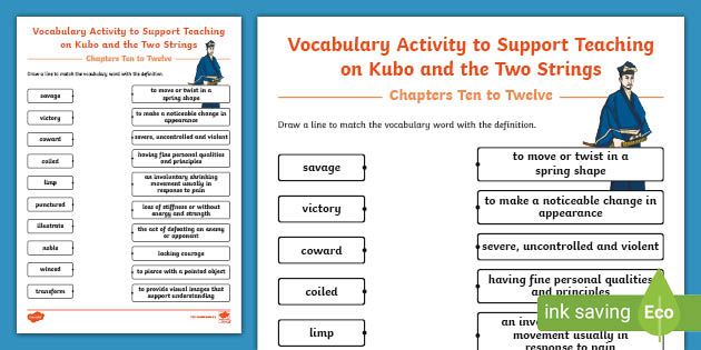 Vocabulary Matching Activity Chapters 10-12 to support teaching on Kubo and
