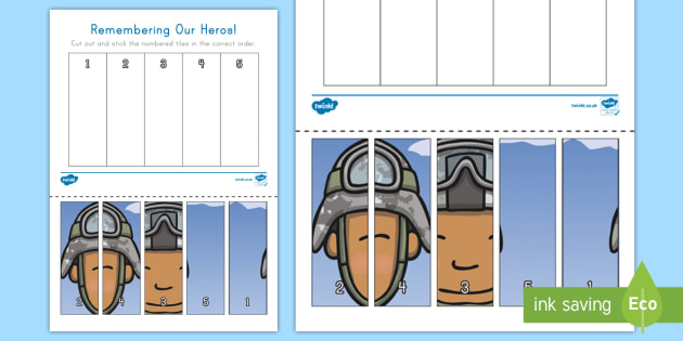 Remembering Our Heroes 1-5 Number Sequencing Puzzle