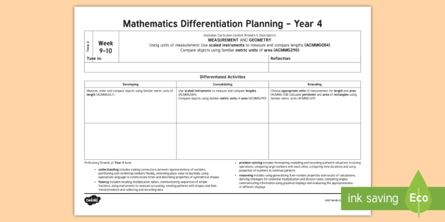Year 4 Length and Area Mathematics Differentiated Plan
